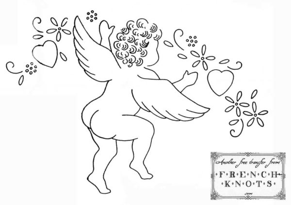 Valentine Cupids Embroidery Transfer Patterns | French Knots