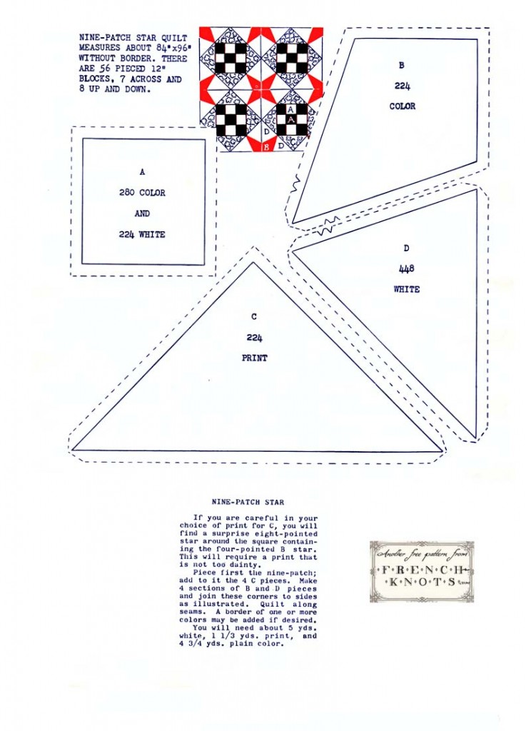 Nine Patch Star Vintage Quilting Pattern | French Knots