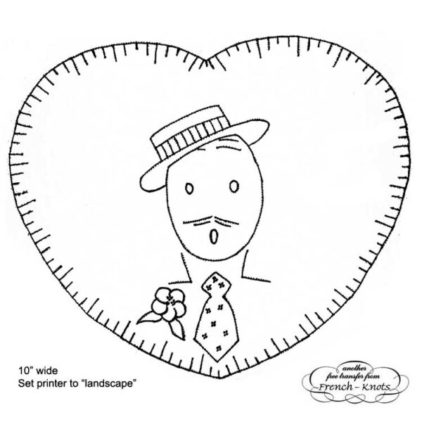 Colonial Man & Lady Heart Potholder Embroidery Patterns | French Knots